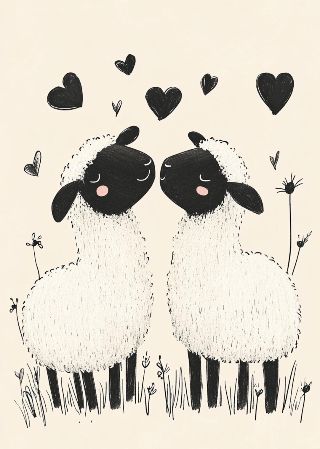 I Love Ewe, Cute Sheep Art, Lamb Couple, Love Animals, Kawaii Drawing ...