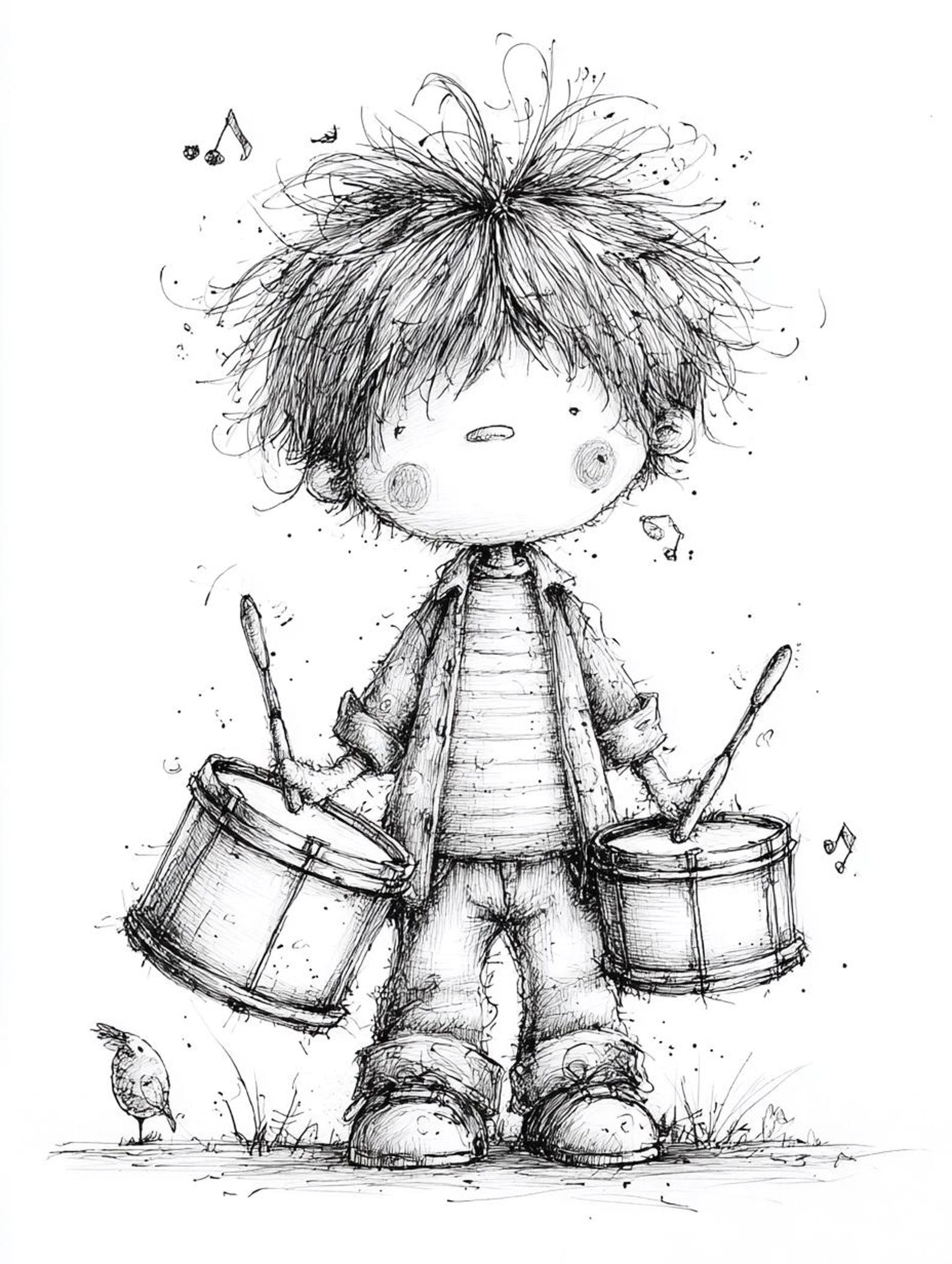 Drummer Boy, Cute Drummer, Sketch Boy, Kids Music Art, Music Lover ...