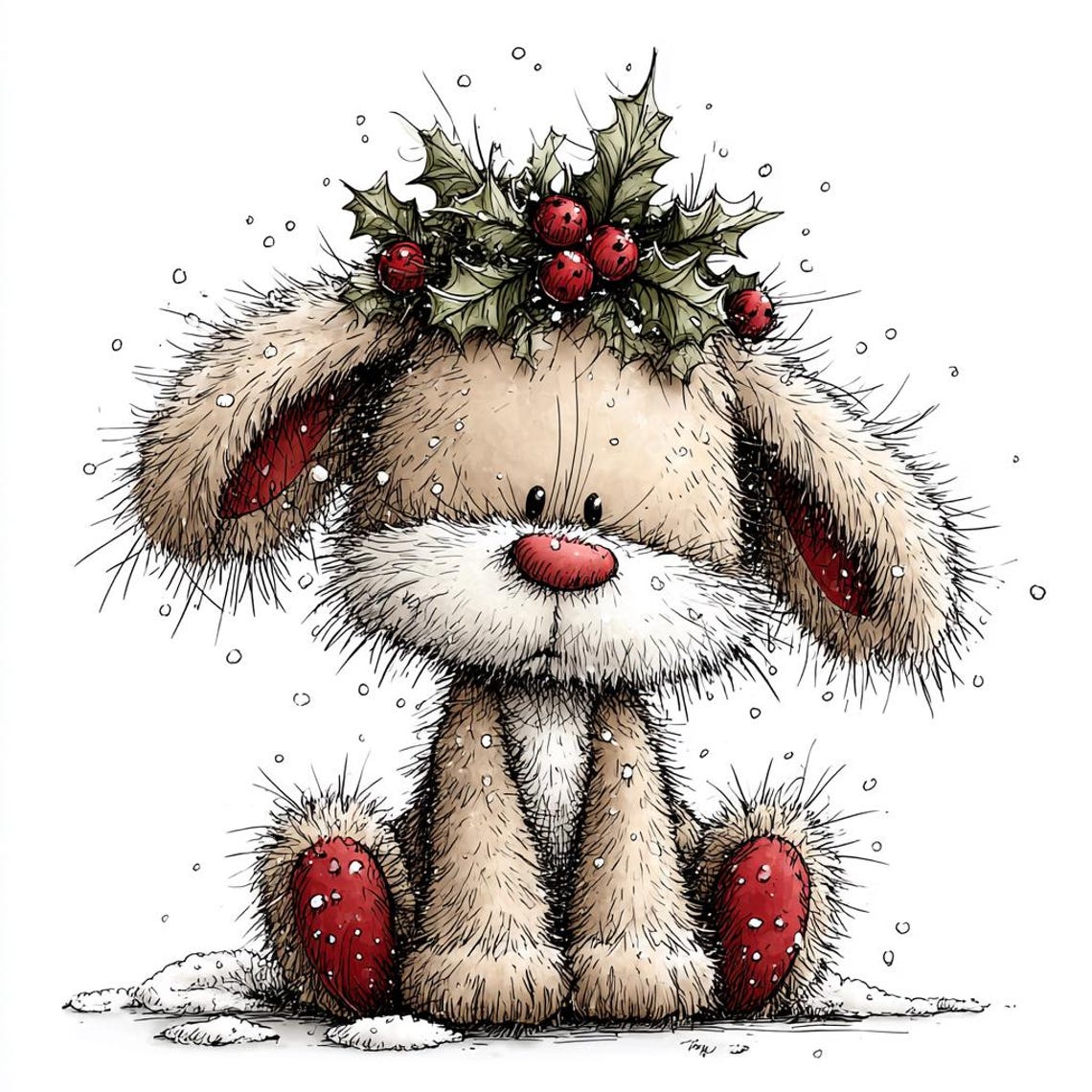 Christmas Bunny Clipart, Cute Winter Rabbit With Holly Crown, Festive ...