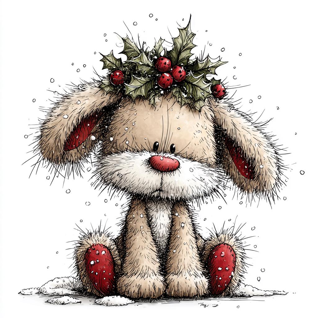 Christmas Bunny Clipart, Cute Winter Rabbit With Holly Crown, Festive ...