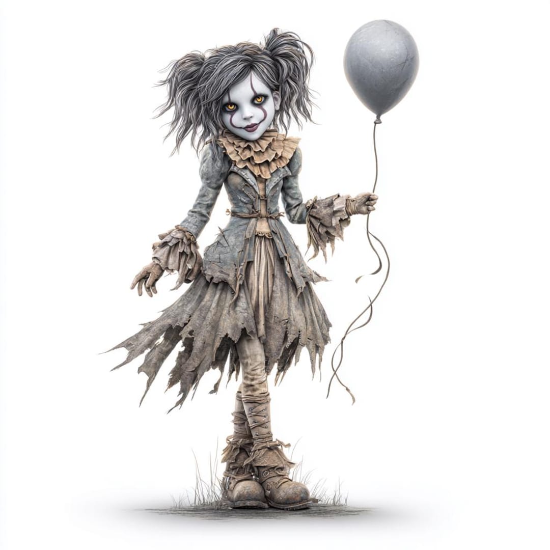 Ghost Clown, Haunted Doll, Creepy Balloon, Tattered Costume, Pale ...