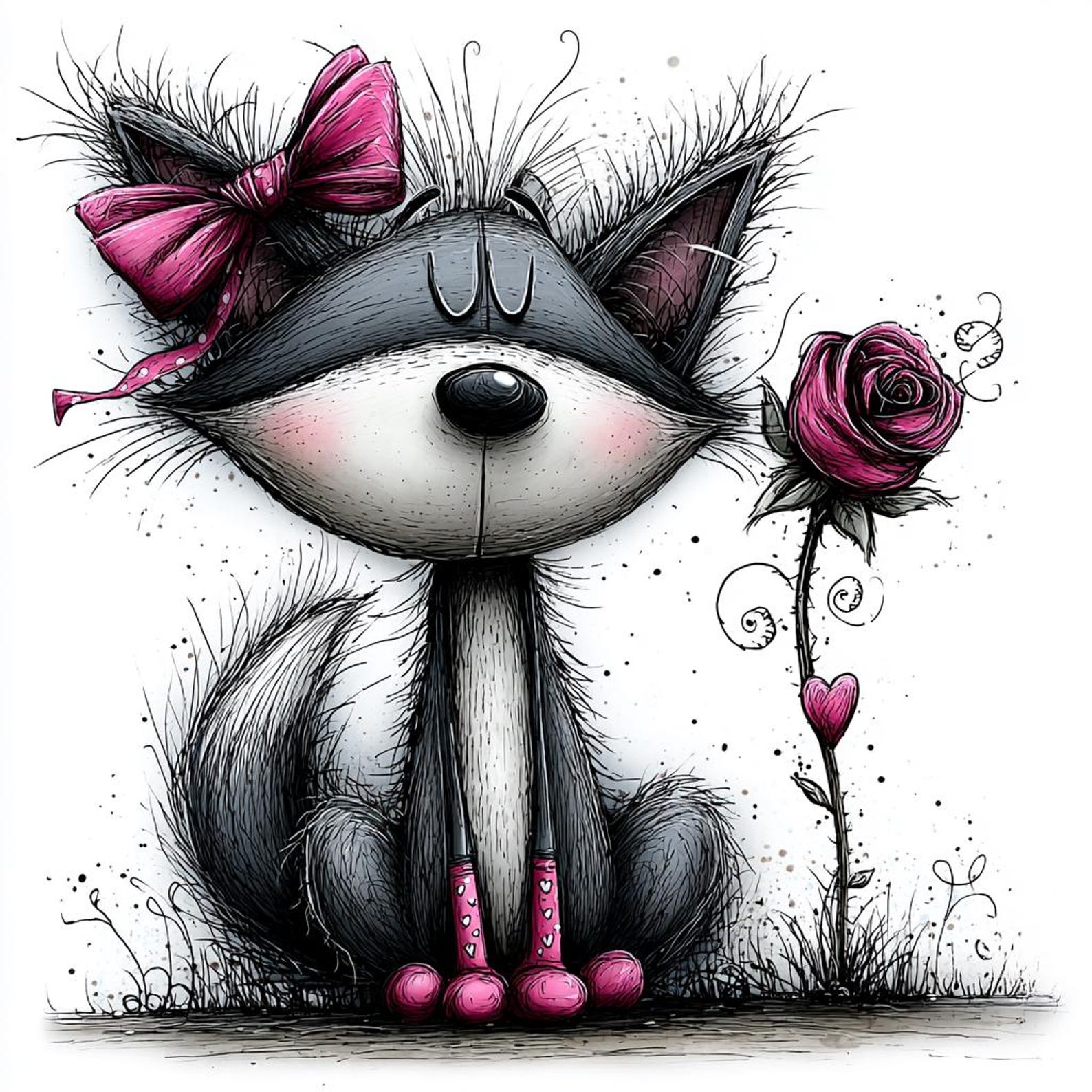 Pink Rose Fox, Valentine Fox PNG Set, Gothic Love Animals, Cute Fox ...