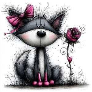 Pink Rose Fox, Valentine Fox PNG Set, Gothic Love Animals, Cute Fox ...