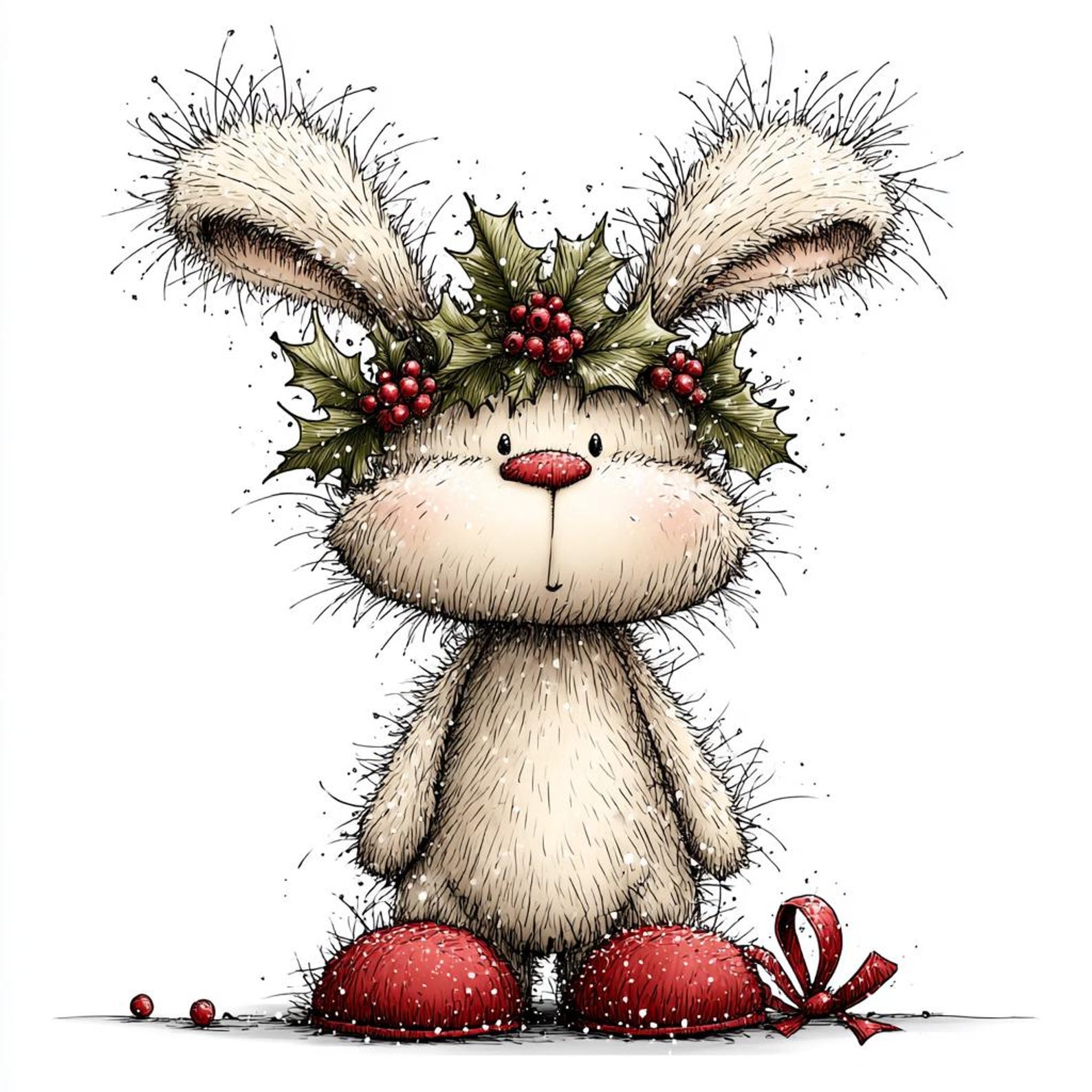 Christmas Bunny Clipart, Cute Winter Rabbit With Holly Crown, Festive ...