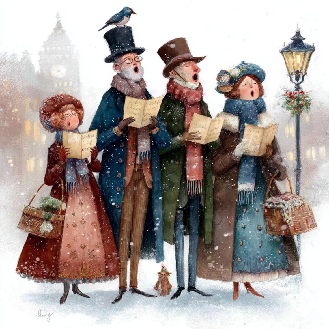 Christmas Carol, Choir Scene, Singing Group, Snowy Street, Holiday Song ...