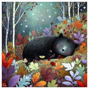 Sleepy Bear, Forest Bear, Autumn Bear, Cozy Animal Art, Nighttime Bear ...
