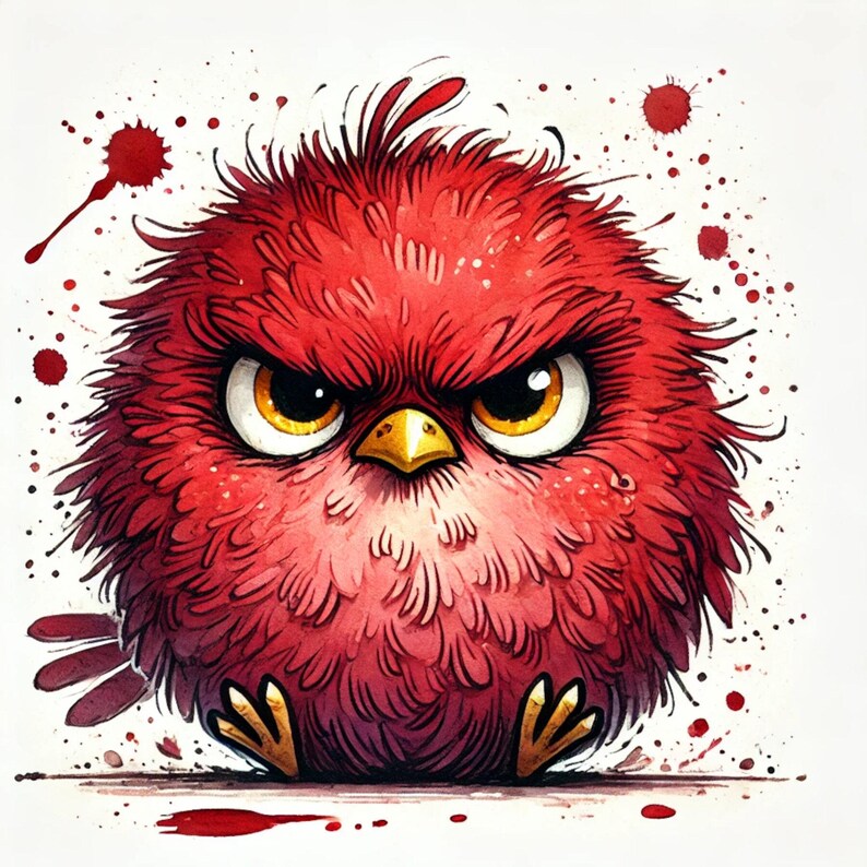 Grumpy Bird Art, Angry Bird Print, Bird Clipart, Watercolor Birdie ...