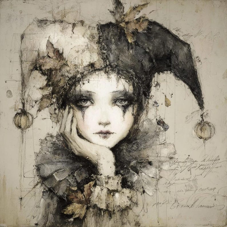 Autumn Jester, Gothic Harlequin, Tarot Girl, Fall Pumpkin, Moody Doll ...