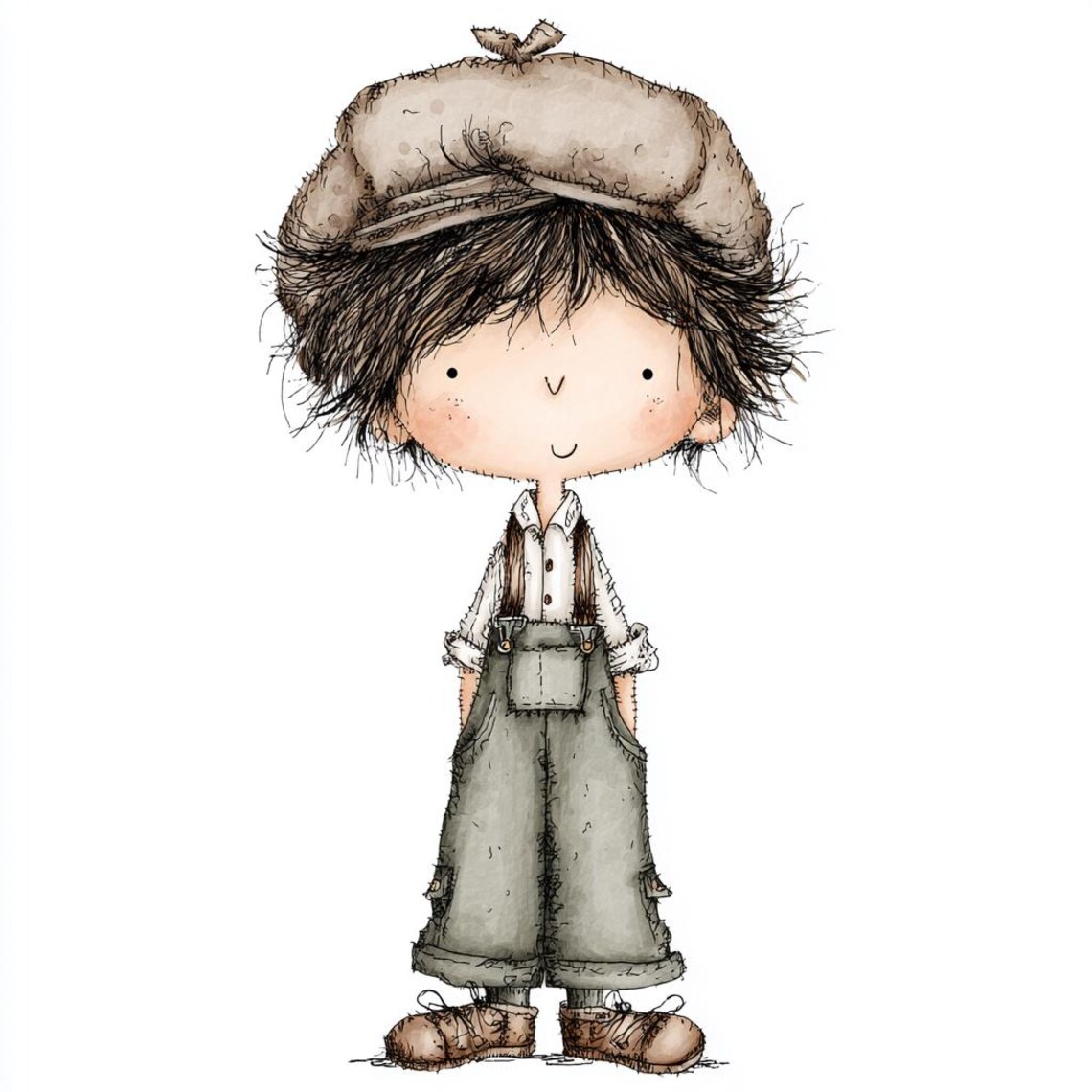 Whimsical Boys, Cute Boys Clipart, Paper Doll Style, Vintage Overalls ...