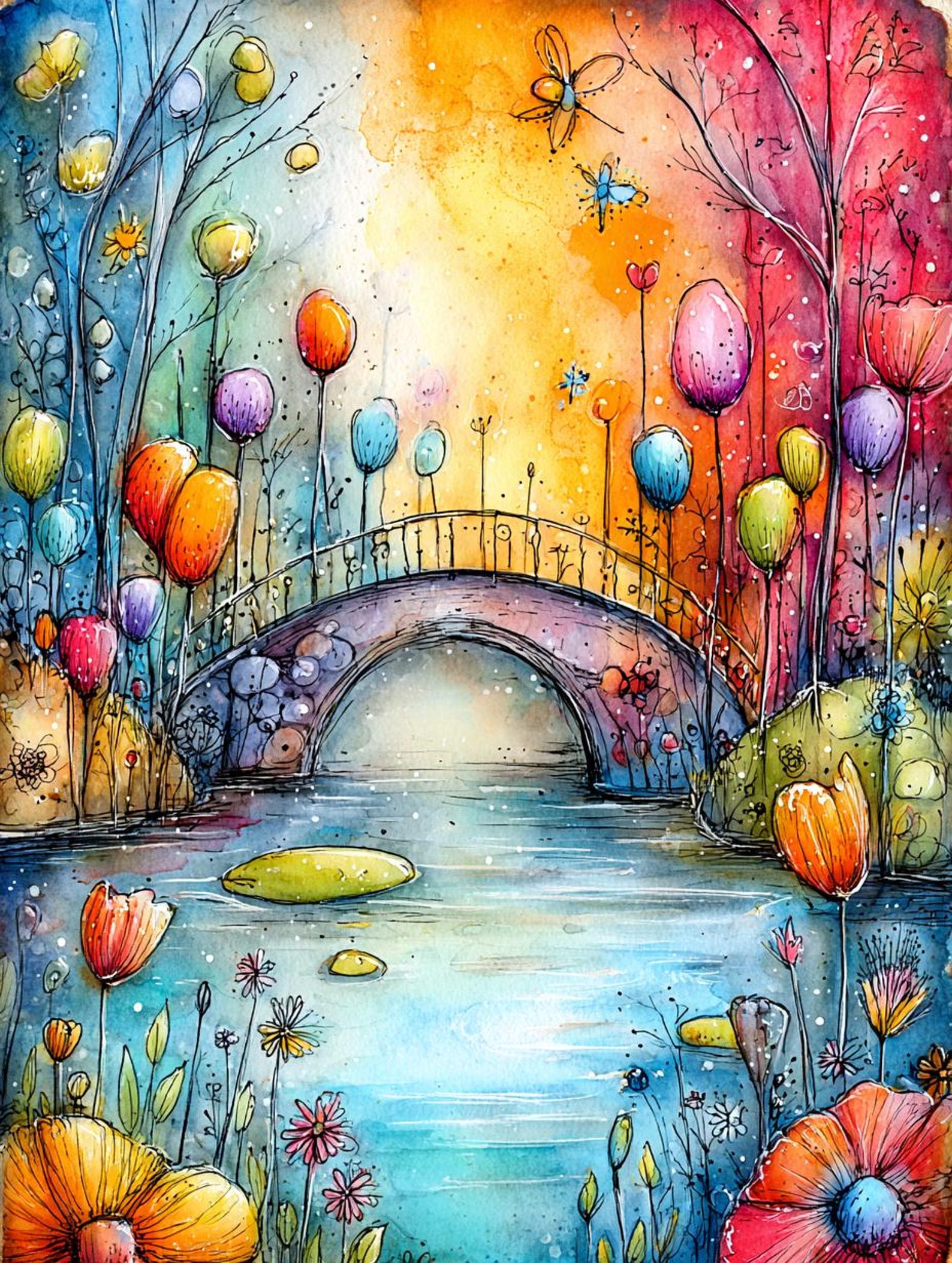 Rainbow Bridge, Kids on Bridge, Dreamy Forest, Colorful Trees, Fairy ...