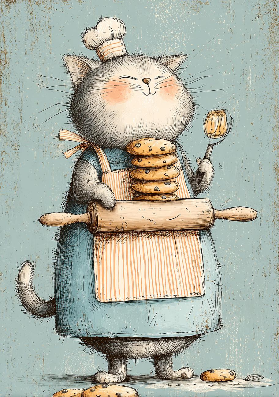 Baking Cat, Chef Cat, Cookie Making, Cute Kitten, Rolling Pin ...