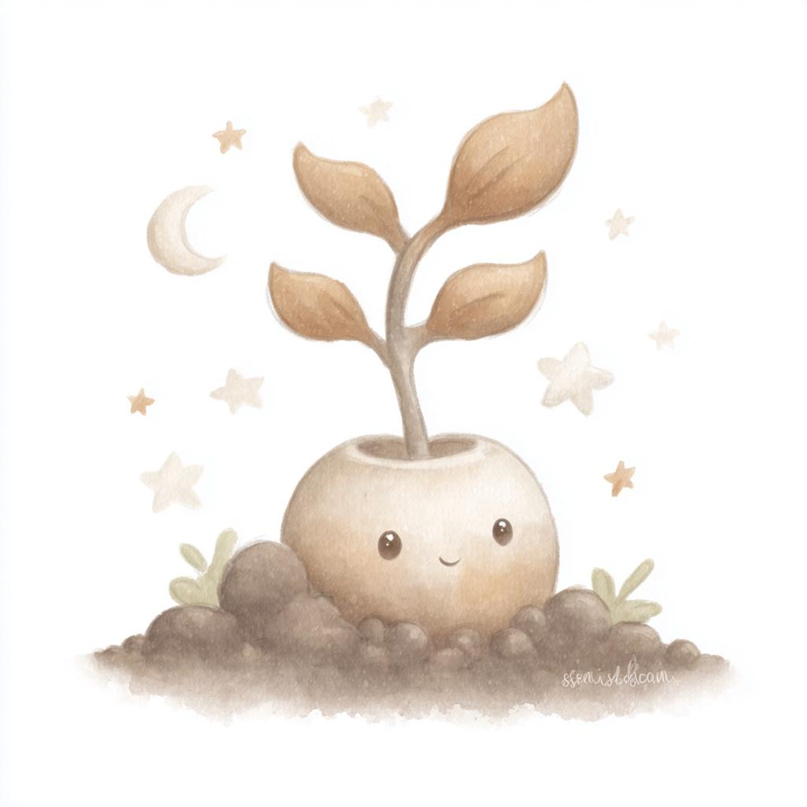 Tiny Sprout, Kawaii Plant, Baby Sprout, Cute Leaves, Smiling Sprout ...