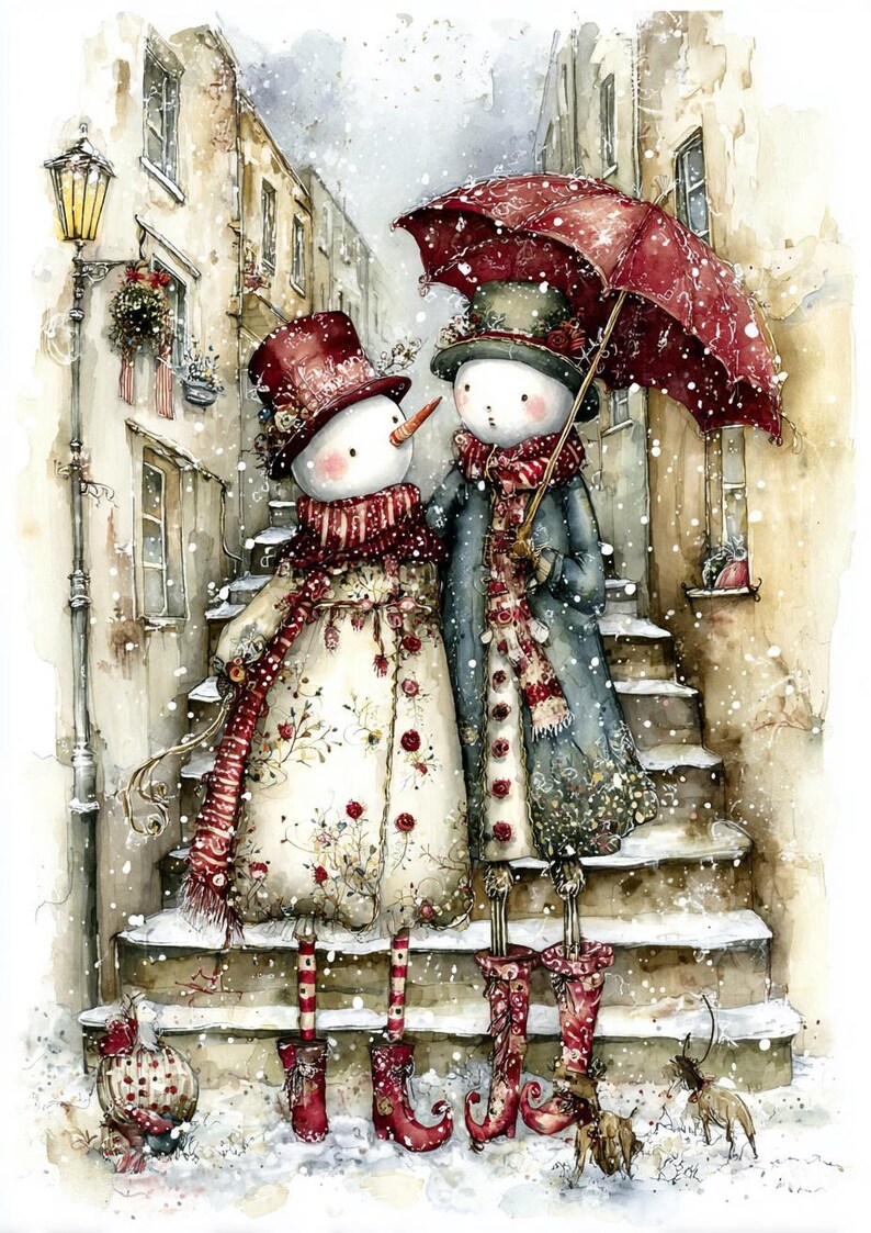 Whimsical Snowman Family PNG Set, Vintage Christmas Clipart, Cozy ...
