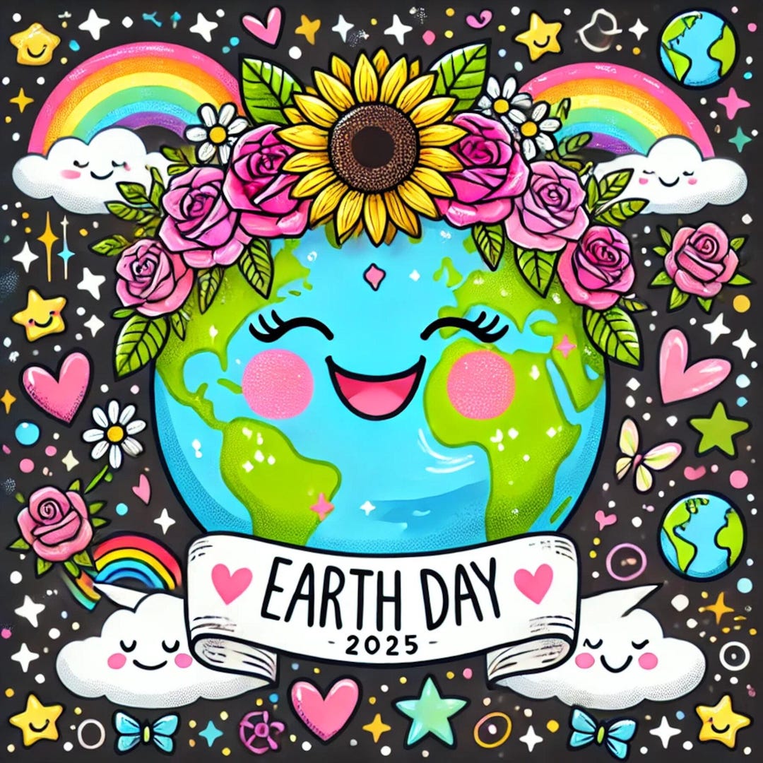 Earth Day 2025, Cute Planet Art, Happy Earth Clipart, Eco Kawaii Design ...