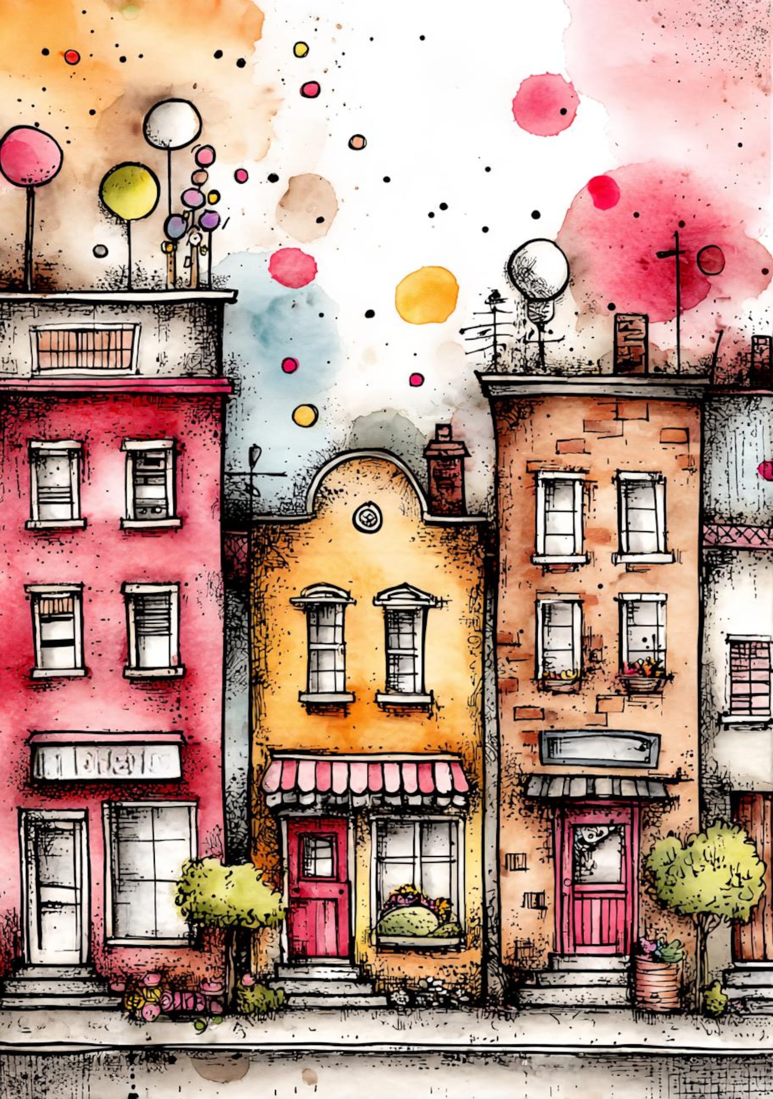 Candy Shop Art, Sweet Shop Art, Whimsical Town, Colorful Shops, Striped ...