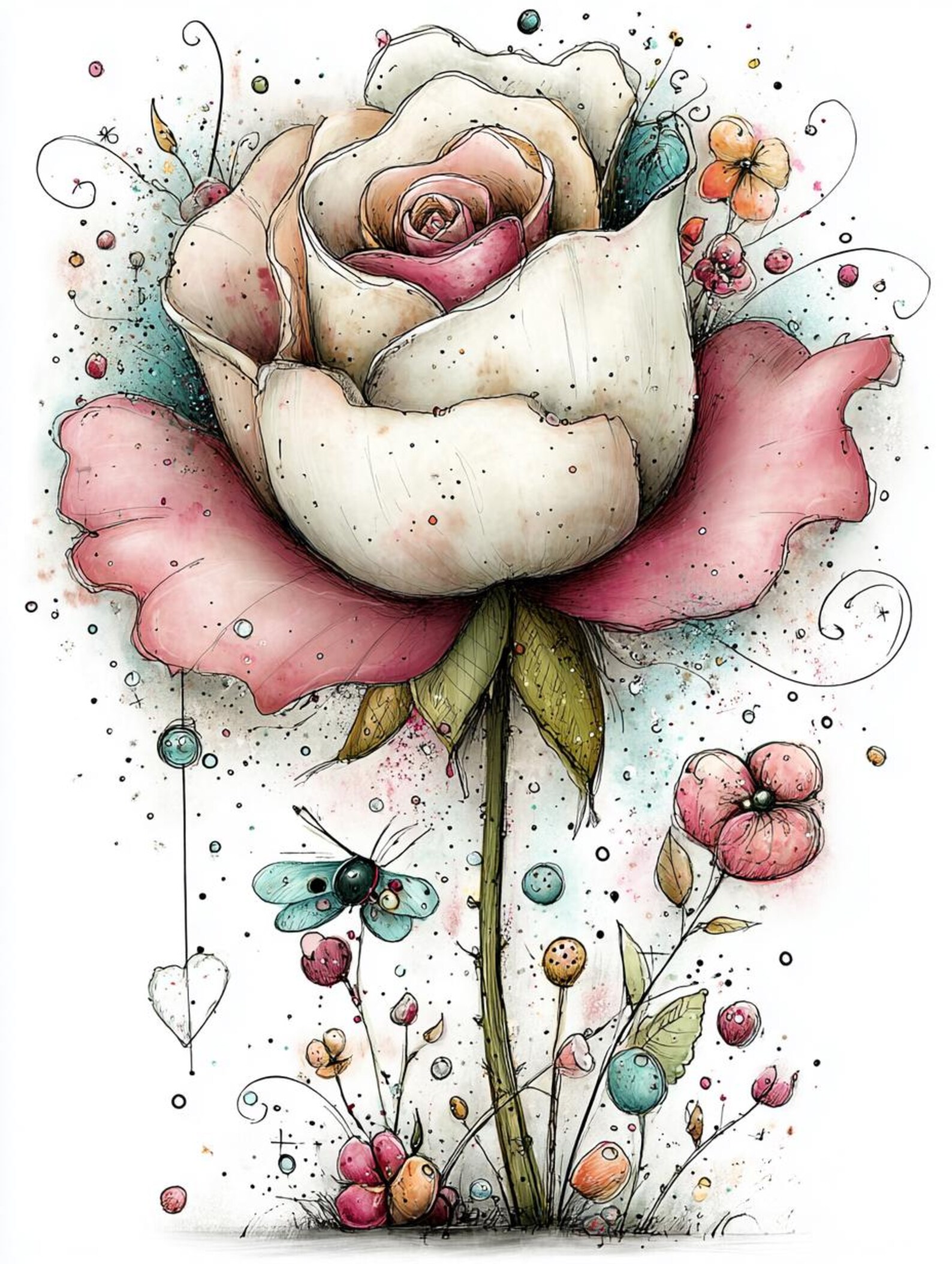 Whimsical Roses, Dreamy Floral PNG Set, Watercolor Ink Flowers ...