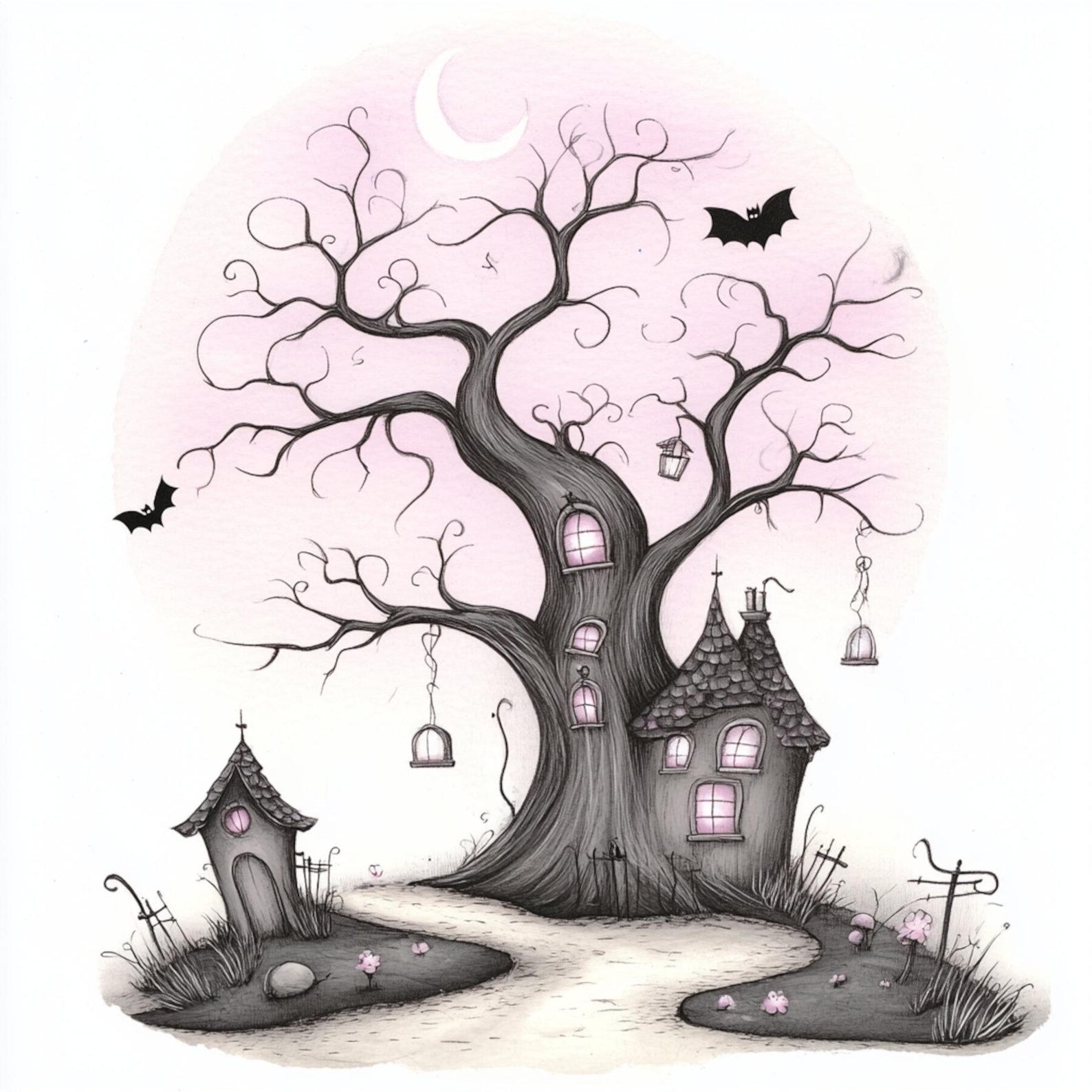 Tree House, Haunted Treehouse, Spooky Fairy Tale, Gothic Fantasy Art ...