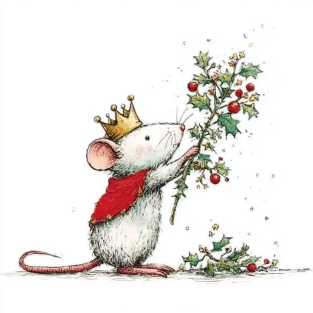 Christmas Mouse, Holly Crown, Festive Candle, Woodland Mouse, Holiday ...