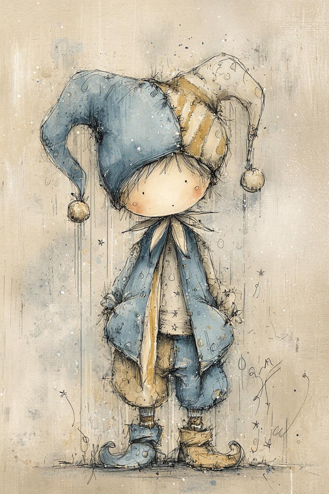 Jester Art, Denim Elf, Whimsical Toy, Linework Art, Grunge Sketch ...