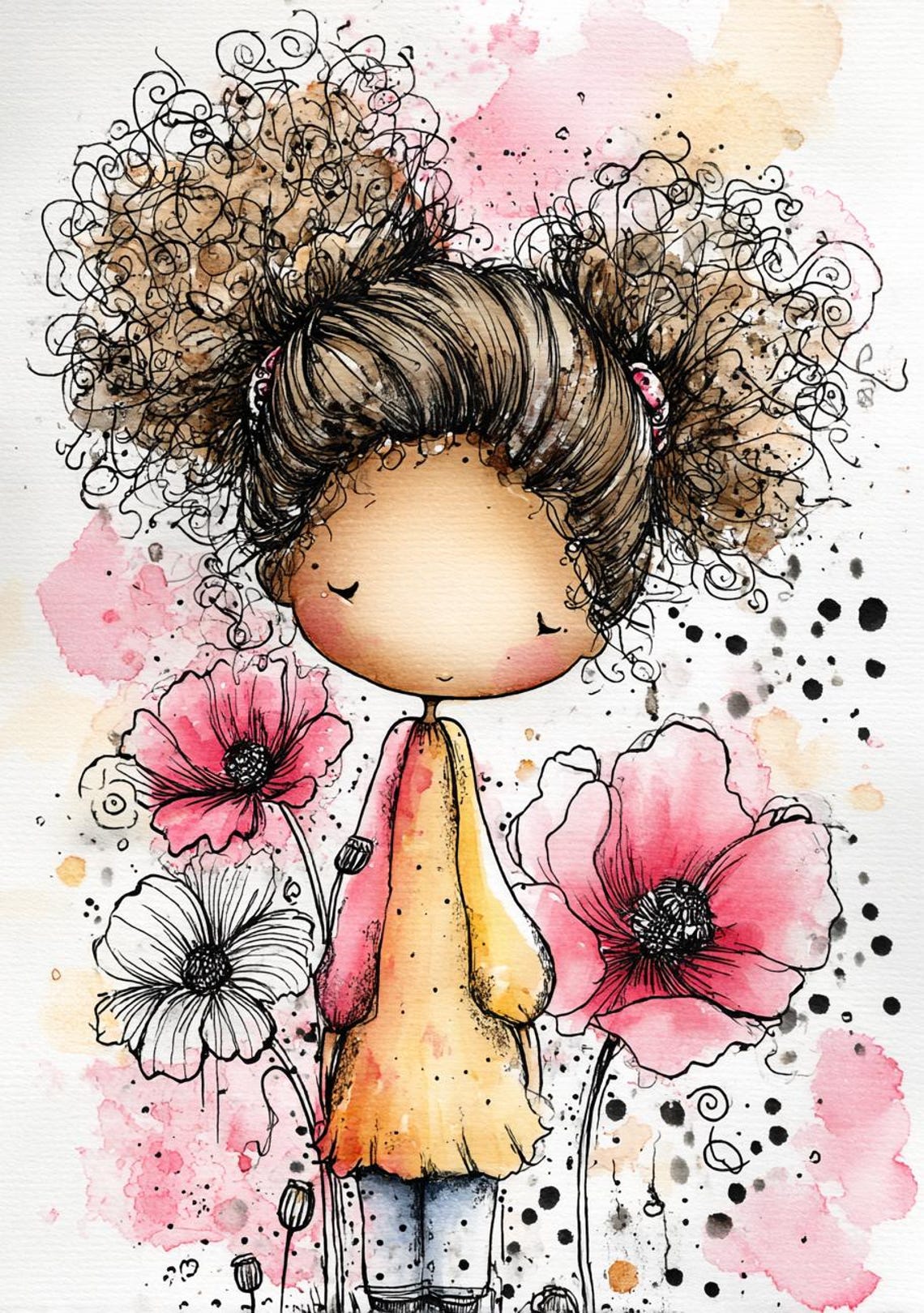 Poppy Art, Poppy Flower Art, Girl With Flowers, Cute Girl Art, Floral ...