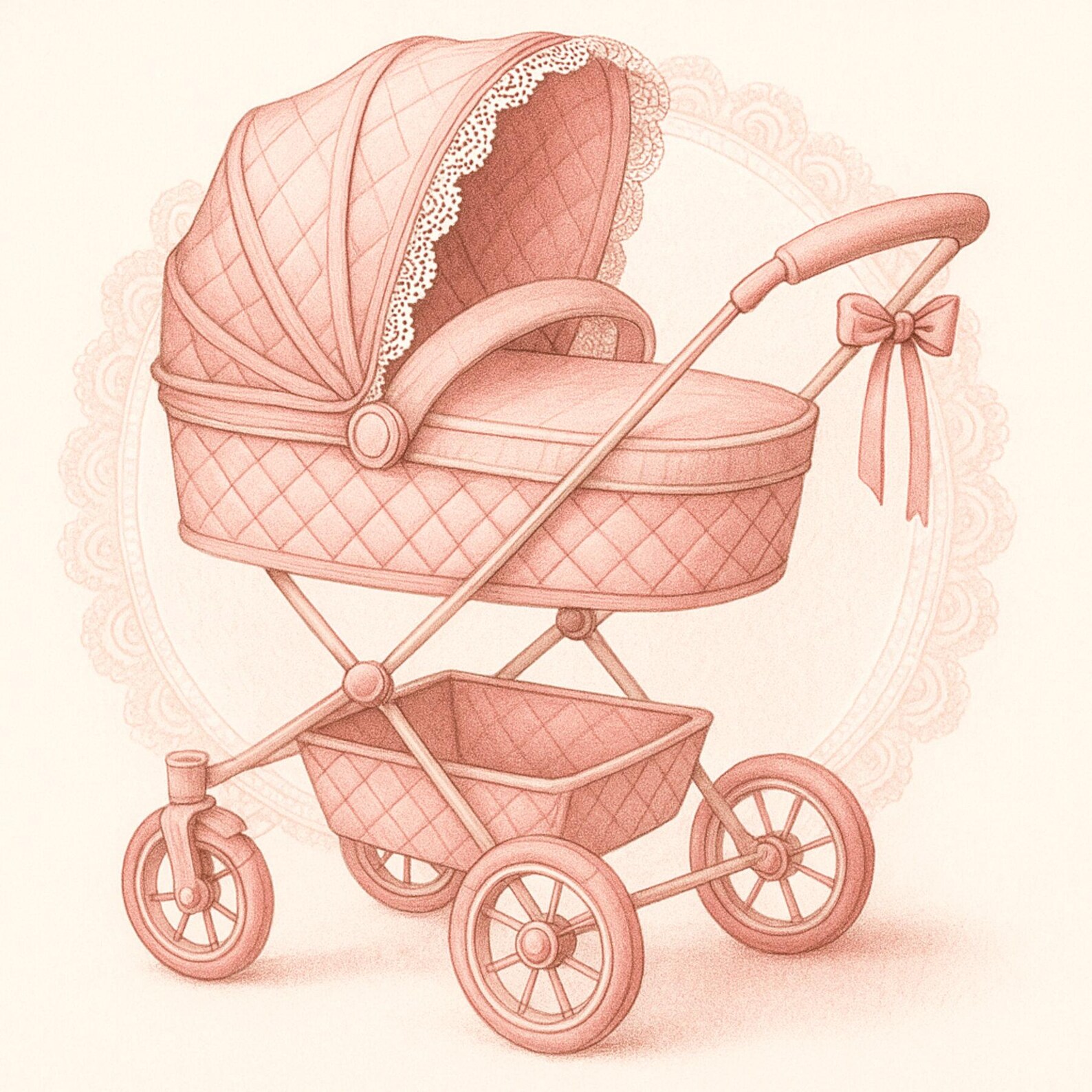Baby Pram Pink Clipart, Watercolor Stroller, Vintage Baby Carriage ...