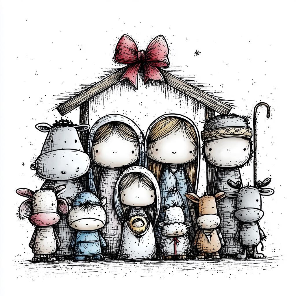 Whimsical Nativity Doodle Set, Hand-drawn Christmas PNG, Holy Family ...