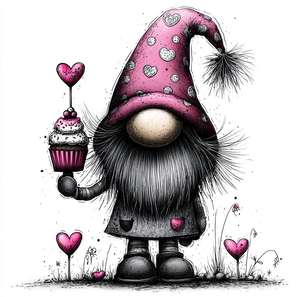 Cupcake Love Gnomes, Valentine Gnome PNG Set, Gothic Pink Cupcake ...