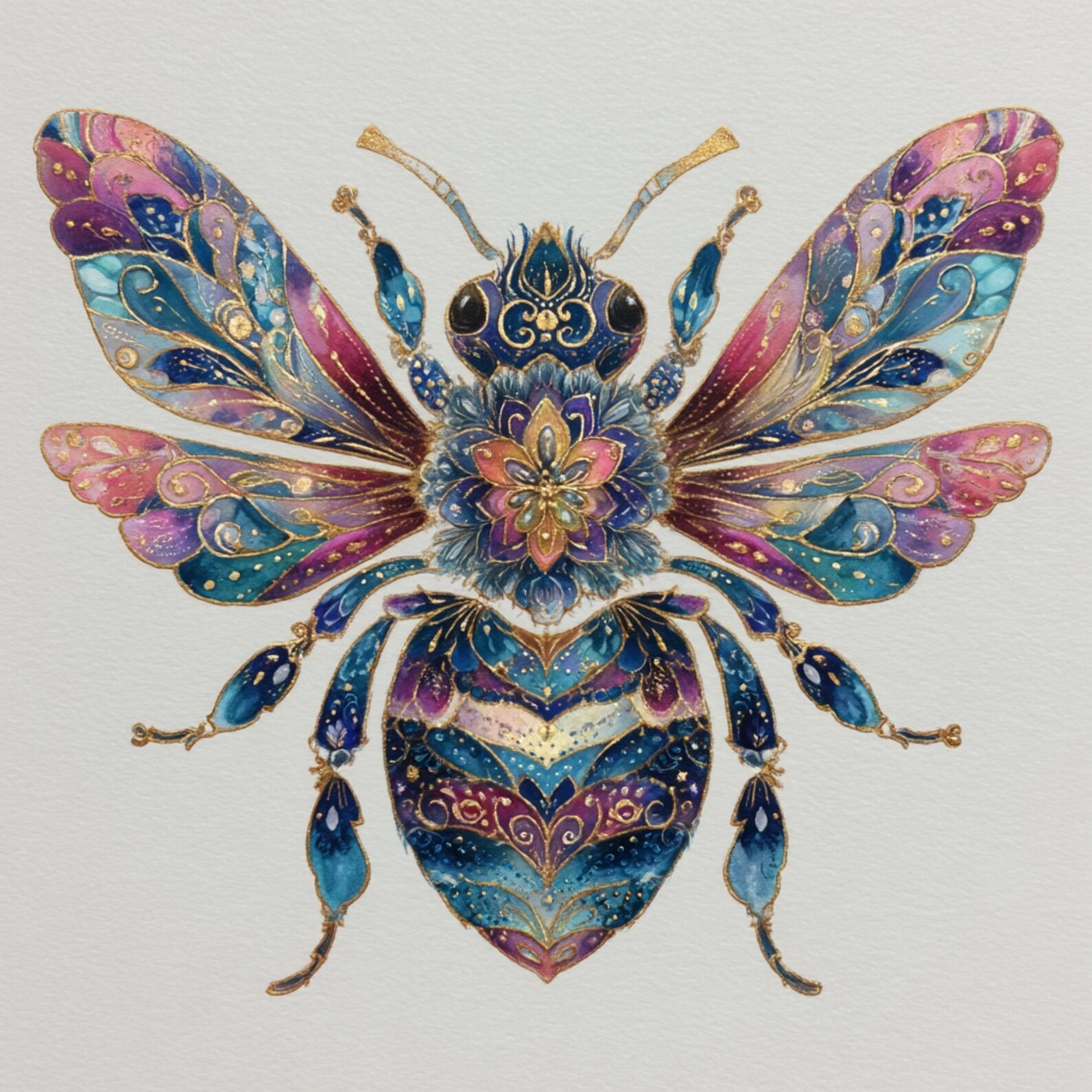 Sacred Bee Art, Ornate Bee Clip, Gold Bee Design, Boho Bug Print ...