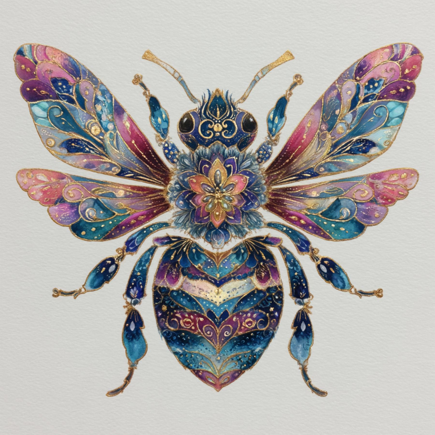 Sacred Bee Art, Ornate Bee Clip, Gold Bee Design, Boho Bug Print ...