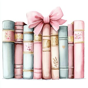 Book Love, Pink Book Stack, Pastel Book Clipart, Girly Book Decor, Book ...