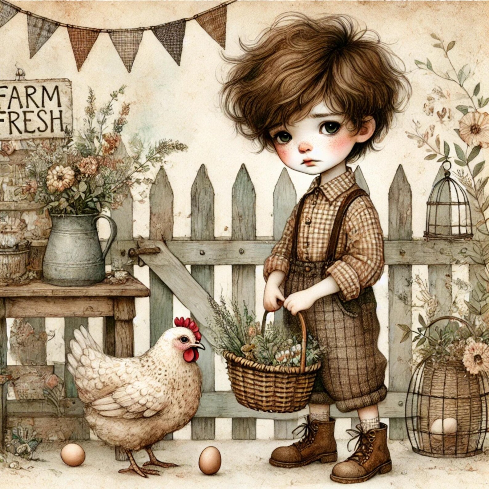Just a Boy and His Chicken, Farmhouse Boy Art, Rustic Farm Print ...
