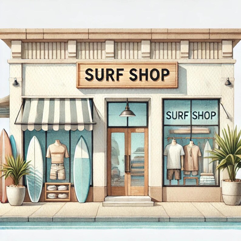 Surf's Up, Surf Shop Clipart, Watercolor Surf, Beach Shop Art, Pastel ...