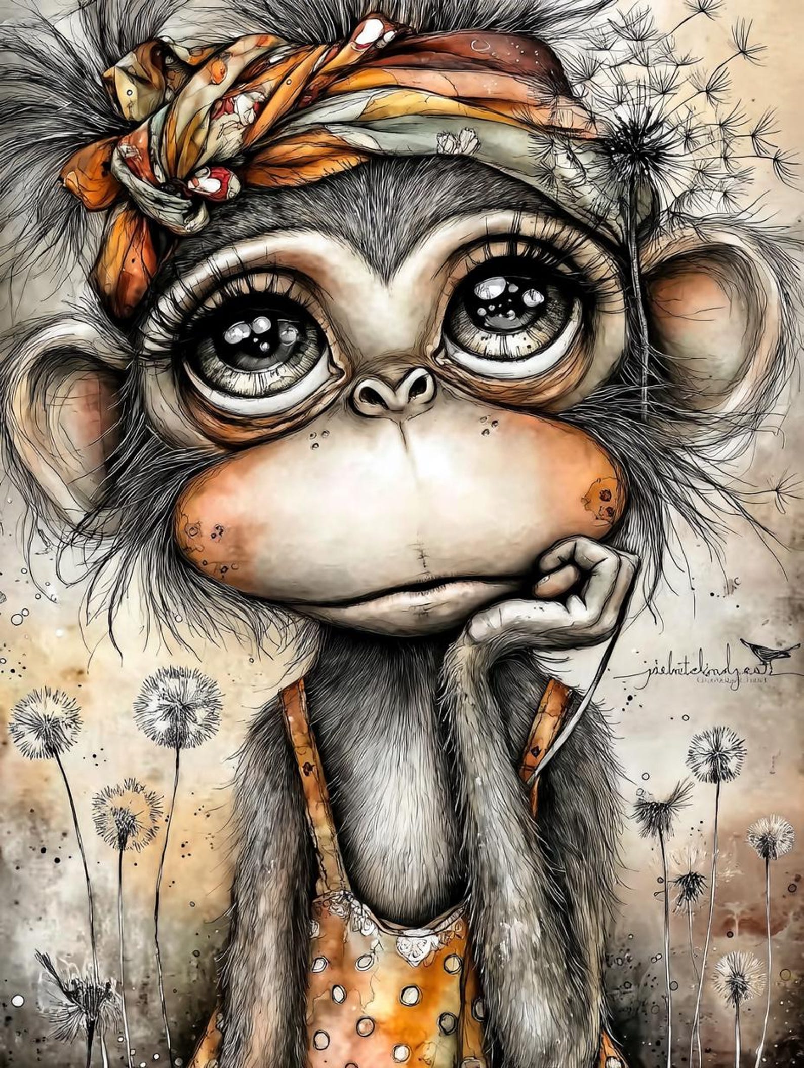 Boho Monkey Clipart, Whimsical Bohemian Animals, Floral Headband Monkey ...