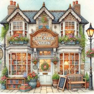 Village Book Shop, Cosy Bookshop, Vintage Decor, Colourful Books ...