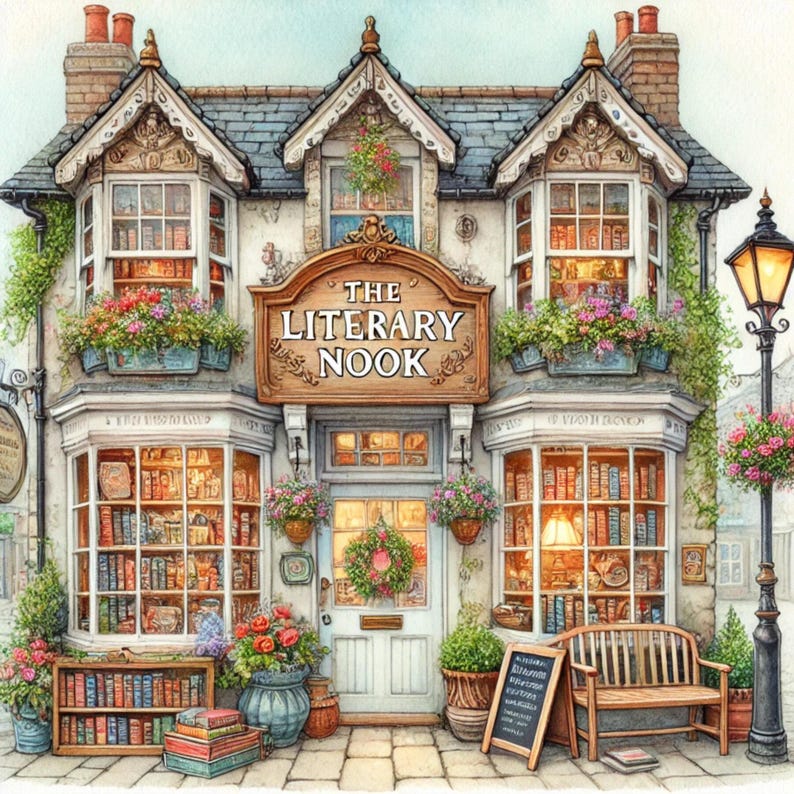 Village Book Shop, Cosy Bookshop, Vintage Decor, Colourful Books ...