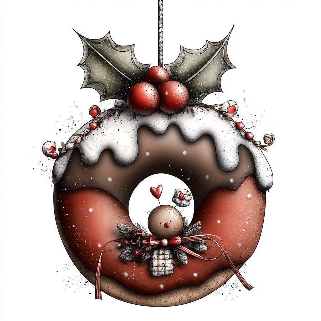 Christmas Donut Wreath Clipart, Cozy Holiday Dessert PNG, Hand-drawn ...