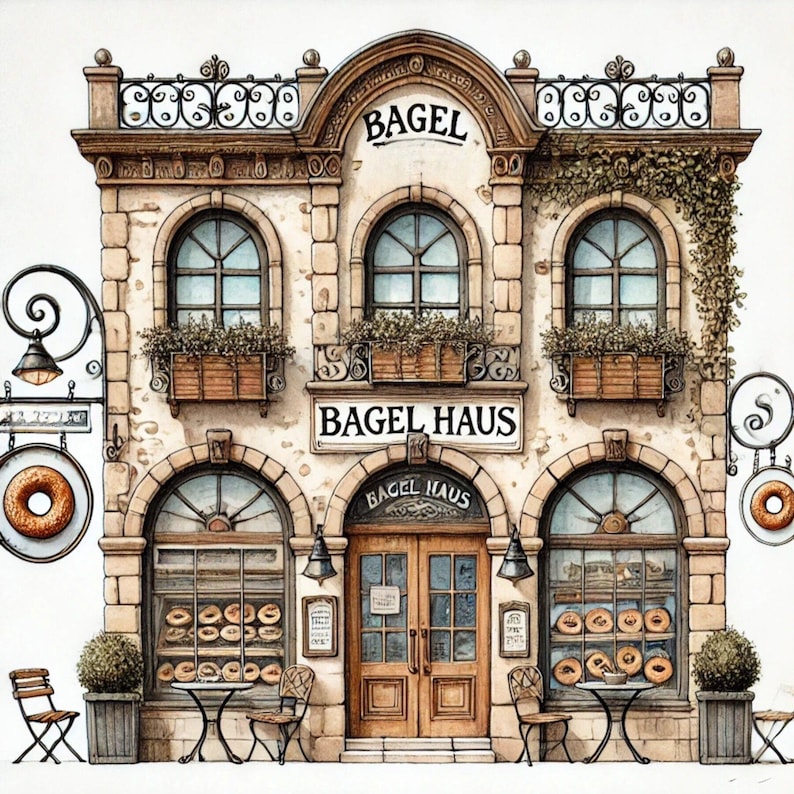 Bagel Shop Art, Bakery Clipart, Food Shop Clipart, Cafe Storefront ...