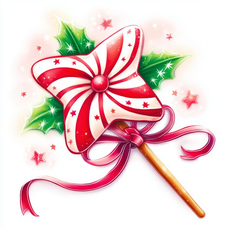 Peppermint Wand, Candy Cane Art, Star Wand Clipart, Holiday Wand, Xmas ...