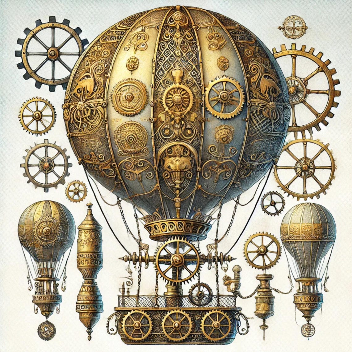 Steampunk Balloon, Gear Balloon, Vintage Flight, Clockwork Airship ...