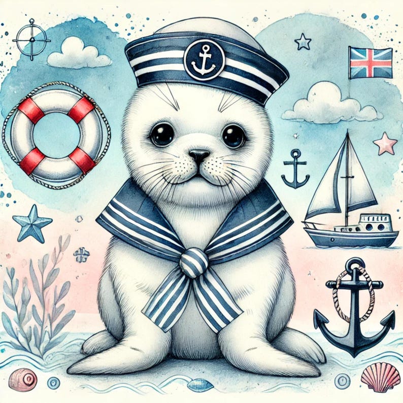 Little Sailors, Nautical Clipart, Cute Sea Creatures, Sailor Theme ...