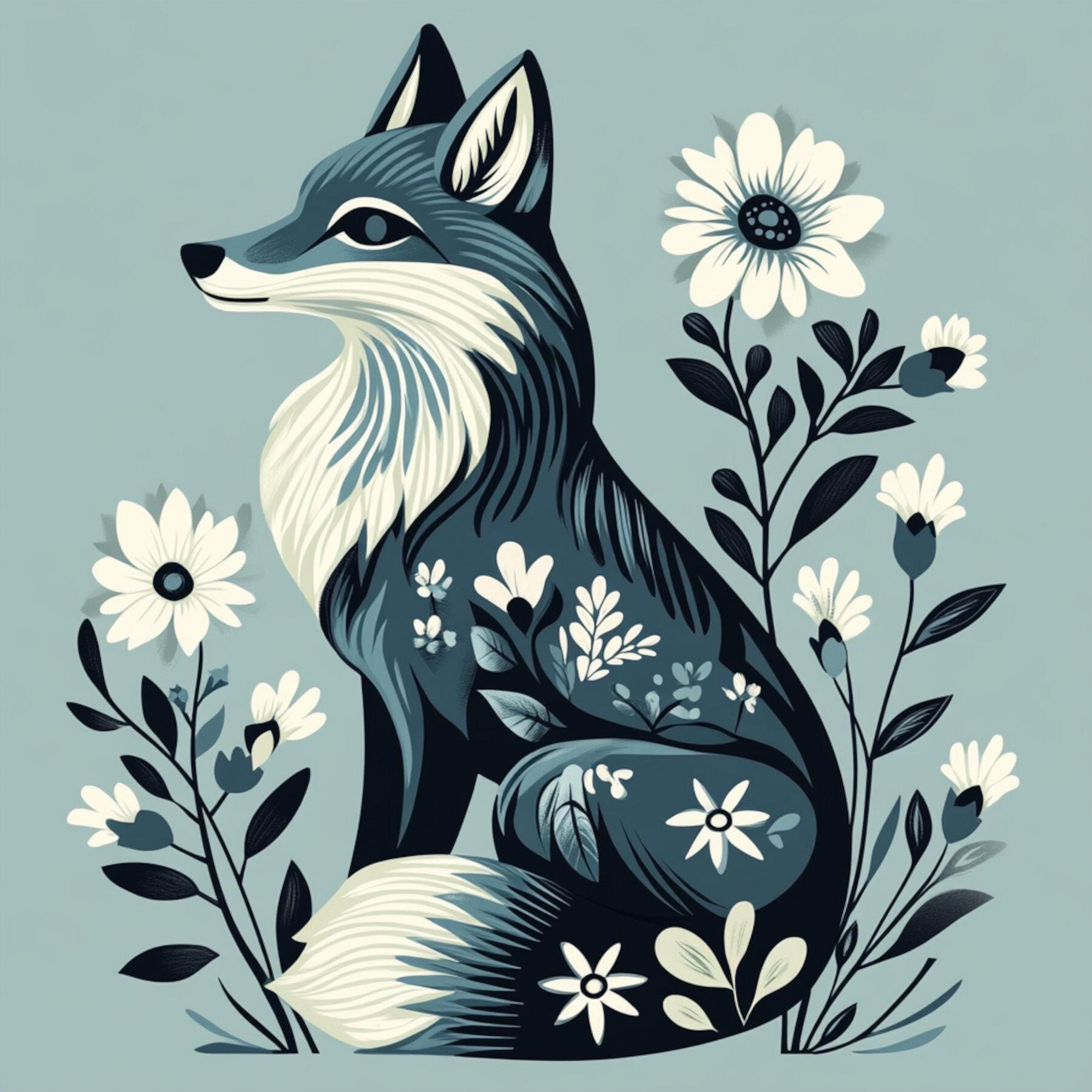 Folk Art Fox, Whimsical Fox, Forest Fox Art, Floral Fox Print, Woodland ...