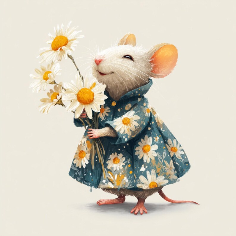 Daisy Mouse, Cute Mouse Art, Floral Mouse, Mouse With Flower, Daisy ...