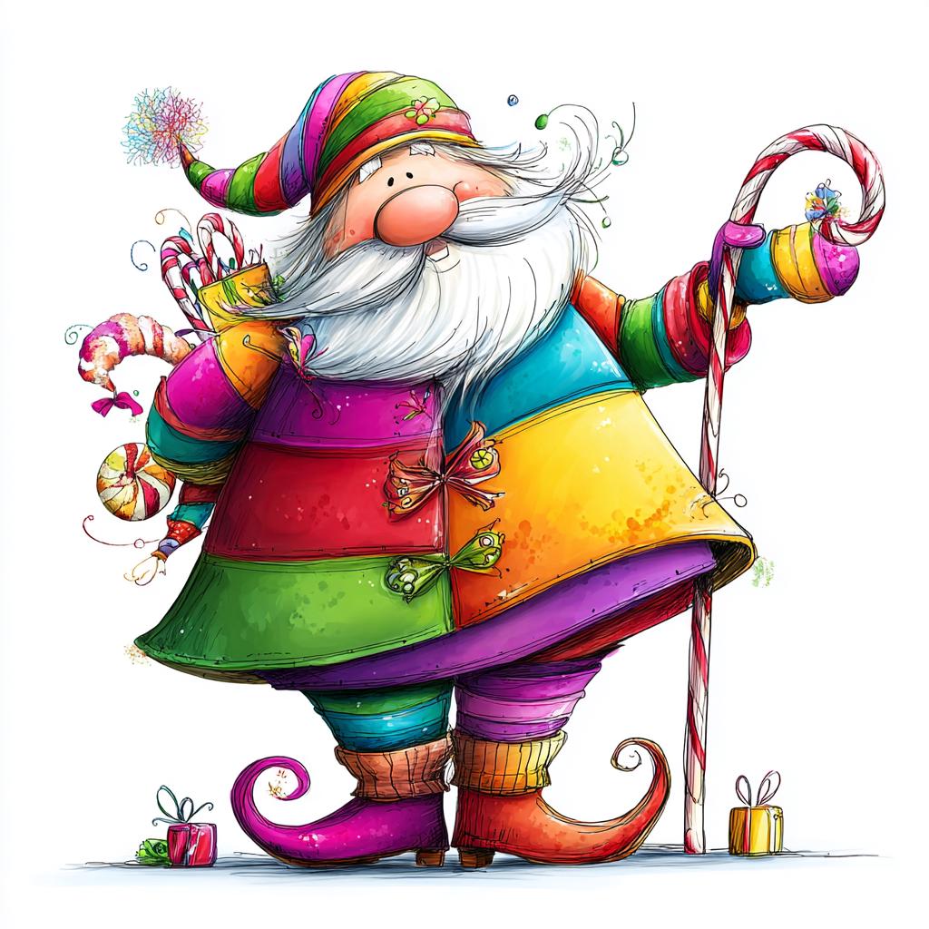 Rainbow Santa, Cute Santa Art, Whimsical Claus, Xmas Patchwork, Bright ...