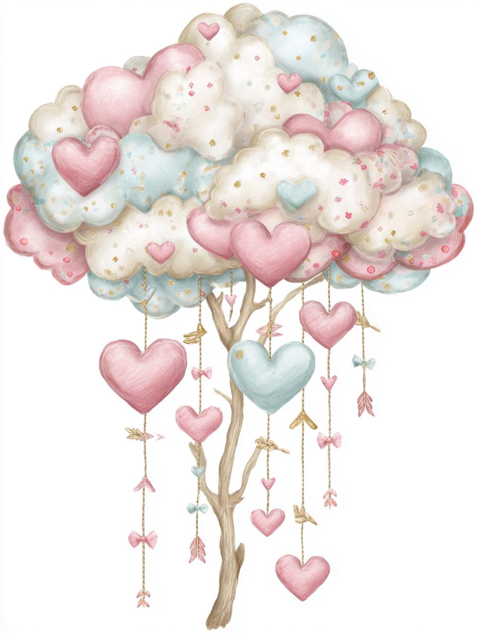 Love Clouds, Cute Heart Cloud Clipart, Pastel Pink and Blue Valentine ...