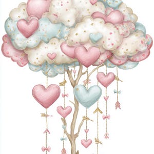 Love Clouds, Cute Heart Cloud Clipart, Pastel Pink and Blue Valentine ...