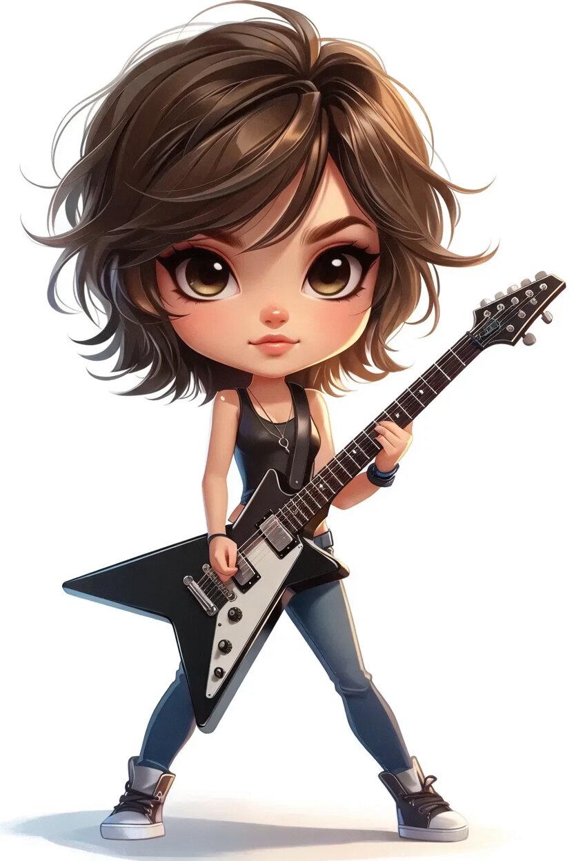 8 Rockstar Whimsical Girls, Rock and Roll, Chibi, Kawaii, Singing ...
