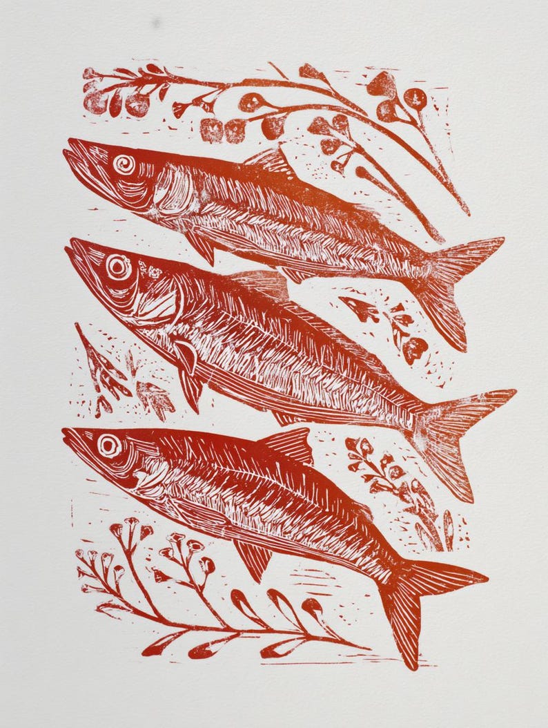 Sardine Art, Fish Print, Seafood Wall Art, Nautical Decor, Coastal ...