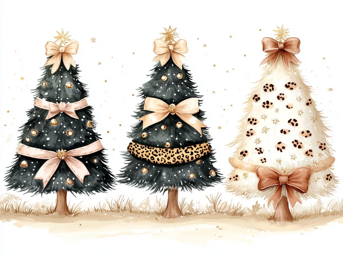Leopard Trees, Xmas Clipart, Festive Trees, Animal Print Art, Chic ...