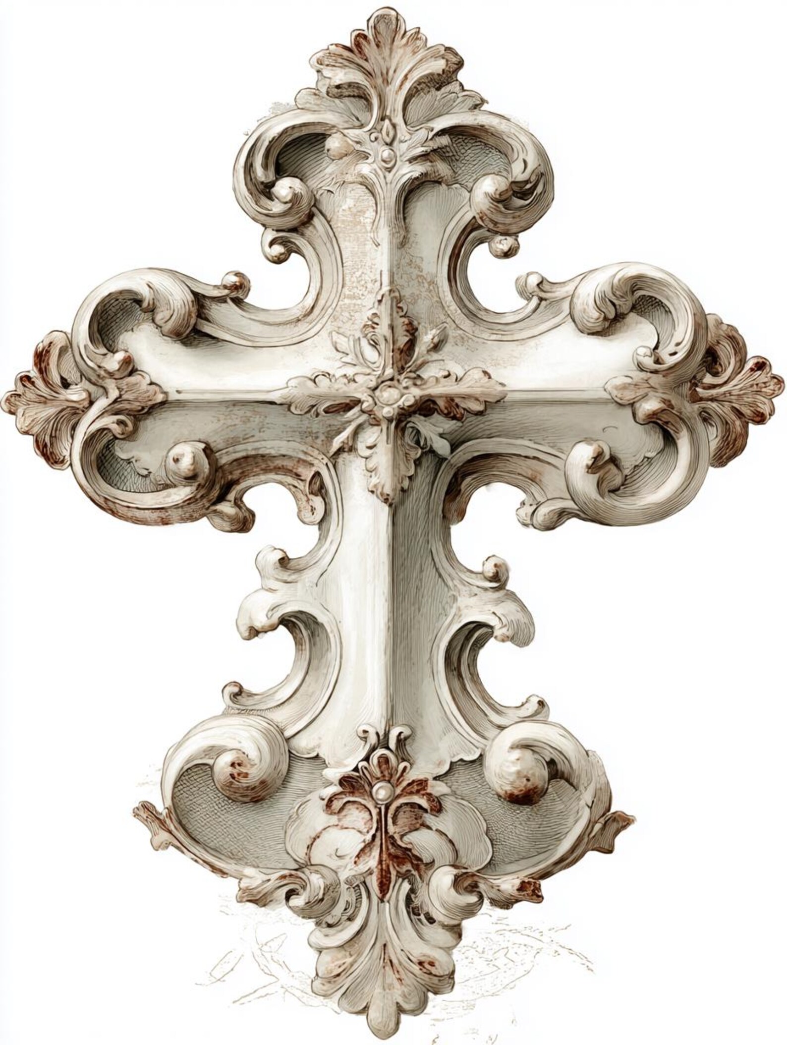 Ornate Cross CLIPART, Baroque Style Ivory Cross With Scrollwork Details ...