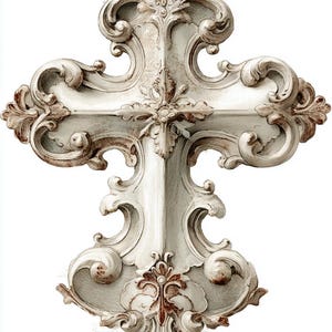 Ornate Cross CLIPART, Baroque Style Ivory Cross With Scrollwork Details ...